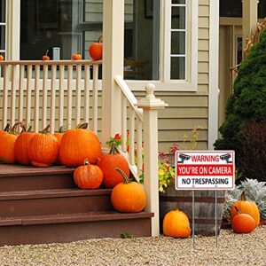 You're on Camera Sign with Stake, Metal No Trespassing Sign with Posts, Aluminum Video Surveillance Signs for Yard Outdoor, Kits Included, Easy to Install