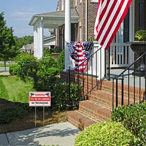 You're on Camera Sign with Stake, Metal No Trespassing Sign with Posts, Aluminum Video Surveillance Signs for Yard Outdoor, Kits Included, Easy to Install