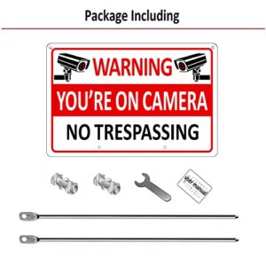 You're on Camera Sign with Stake, Metal No Trespassing Sign with Posts, Aluminum Video Surveillance Signs for Yard Outdoor, Kits Included, Easy to Install