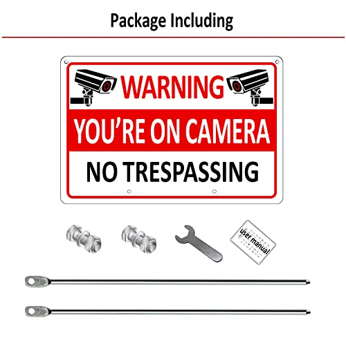 You're on Camera Sign with Stake, Metal No Trespassing Sign with Posts, Aluminum Video Surveillance Signs for Yard Outdoor, Kits Included, Easy to Install