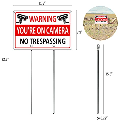 You're on Camera Sign with Stake, Metal No Trespassing Sign with Posts, Aluminum Video Surveillance Signs for Yard Outdoor, Kits Included, Easy to Install