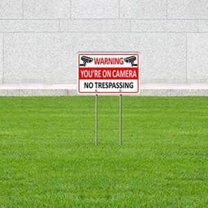 You're on Camera Sign with Stake, Metal No Trespassing Sign with Posts, Aluminum Video Surveillance Signs for Yard Outdoor, Kits Included, Easy to Install