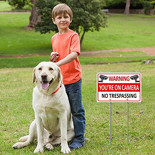 You're on Camera Sign with Stake, Metal No Trespassing Sign with Posts, Aluminum Video Surveillance Signs for Yard Outdoor, Kits Included, Easy to Install