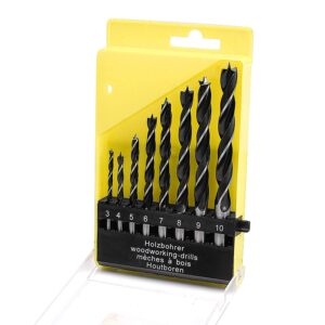 brad point drill bits - 8 pcs 3-10mm spur point spiral twist wood metric drill bits with durable case wood working tool for hardwood or softwood (black)