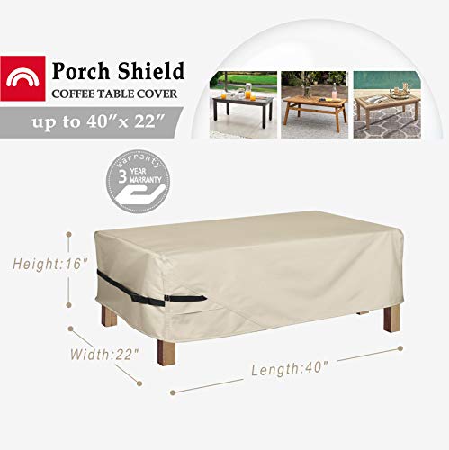 Porch Shield Patio Coffee Table Cover - Waterproof 600D Outdoor Furniture Rectangular Small Table Covers 40 x 22 inch, Beige