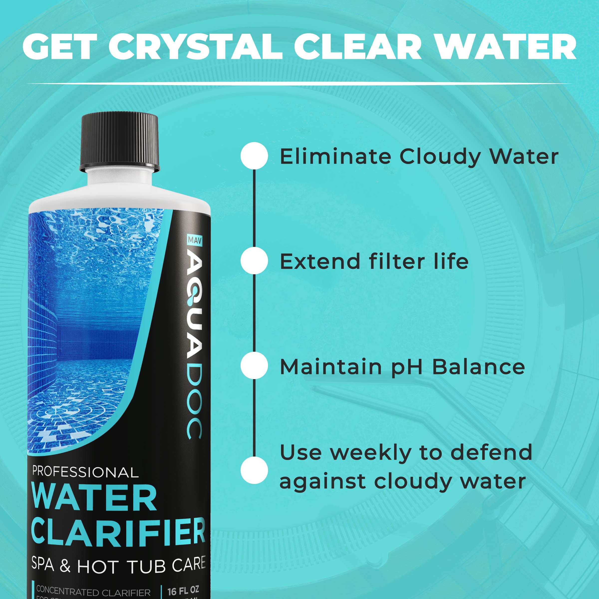 Spa Clarifier & Hot Tub Clarifier for Fast Acting Cloudy Water Treatment, The Spa Clarifier Hot Tub Owners Love, Use Our Hot Tub Water Clarifier to Keep Your Spa Clear & Balanced - MAV AquaDoc 16oz