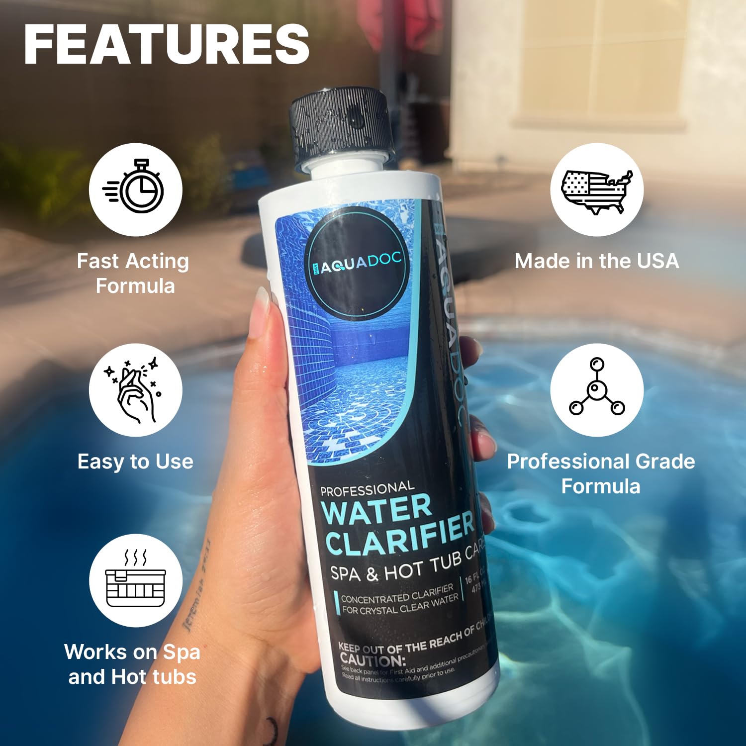 Spa Clarifier & Hot Tub Clarifier for Fast Acting Cloudy Water Treatment, The Spa Clarifier Hot Tub Owners Love, Use Our Hot Tub Water Clarifier to Keep Your Spa Clear & Balanced - MAV AquaDoc 16oz