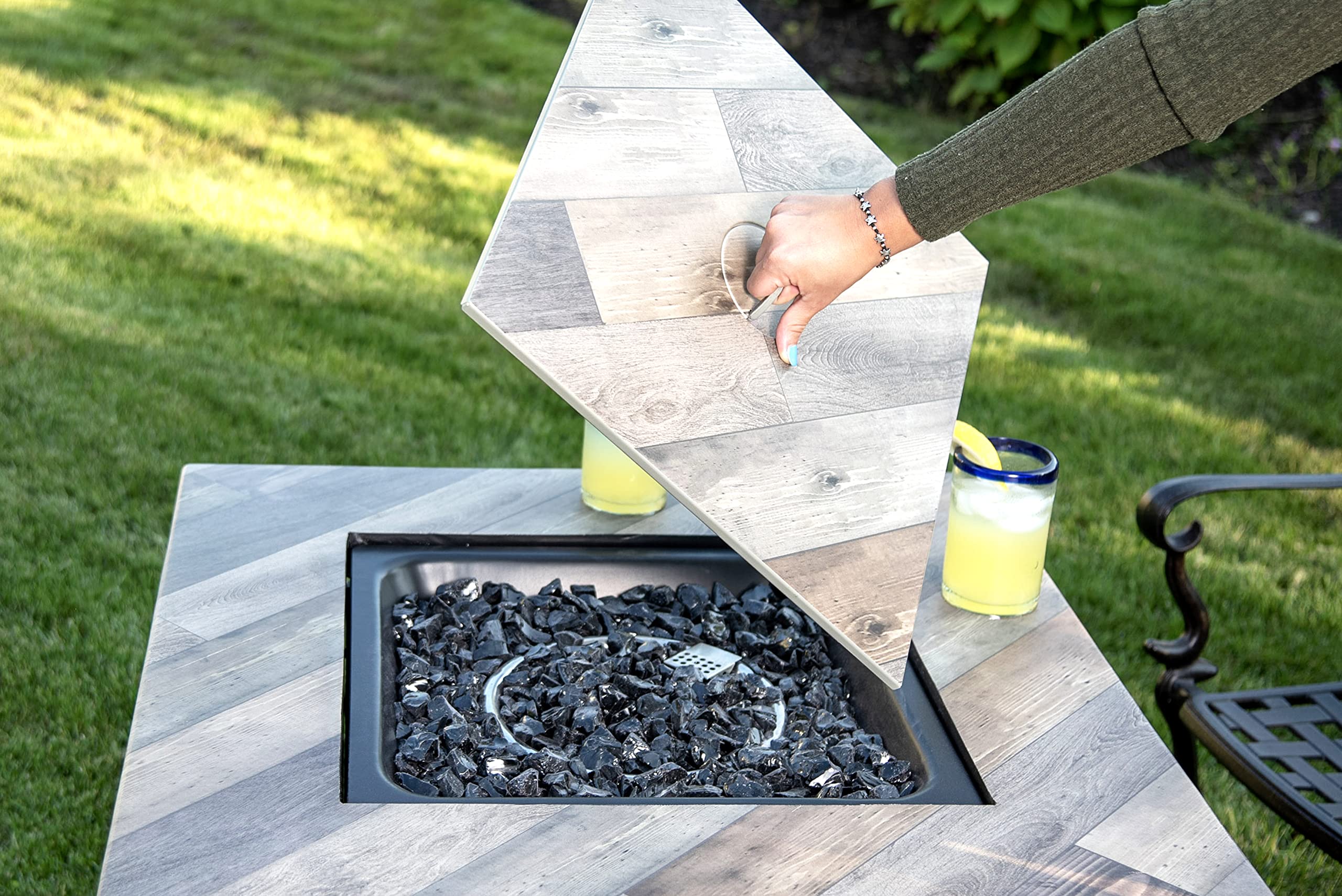 Endless Summer, The Harper, Square 30" Outdoor Propane Fire Pit, Includes Black Fire Glass, Table Insert, and Protective Cover