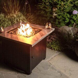 Endless Summer, The Harper, Square 30" Outdoor Propane Fire Pit, Includes Black Fire Glass, Table Insert, and Protective Cover