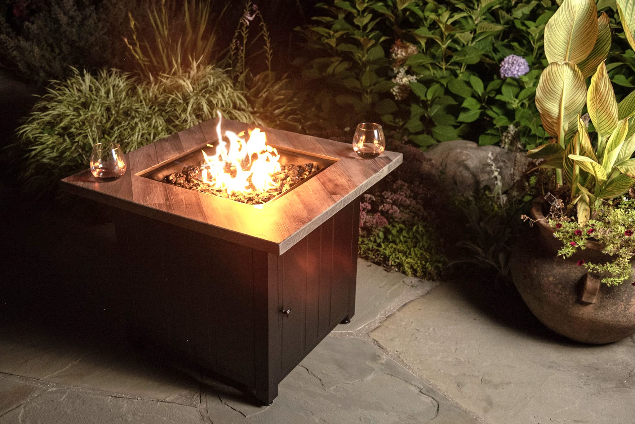 Endless Summer, The Harper, Square 30" Outdoor Propane Fire Pit, Includes Black Fire Glass, Table Insert, and Protective Cover