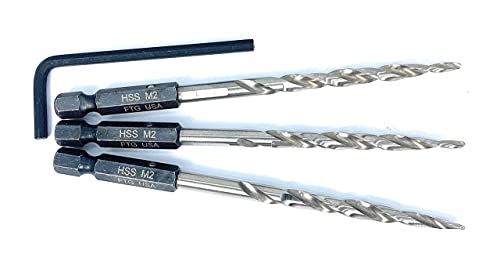 FTG Maximum Torque 6 Piece Same Size #10 (3/16") Pro Pack Countersink Drill Bit Set with 1 Depth Stop Collar 3/8" and 1 Hex Wrench plus 3 Piece Replacement Countersink Drill Bit Only with 1 Hex Wrench