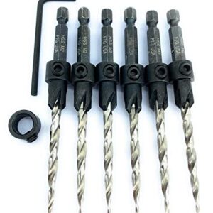 FTG Maximum Torque 6 Piece Same Size #10 (3/16") Pro Pack Countersink Drill Bit Set with 1 Depth Stop Collar 3/8" and 1 Hex Wrench plus 3 Piece Replacement Countersink Drill Bit Only with 1 Hex Wrench