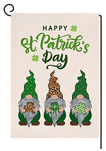 St. Patricks Day Gnomes Garden Flag Vertical Double Sided Burlap Yard Spring Shamrock Outdoor Decor 12 x 18 Inches