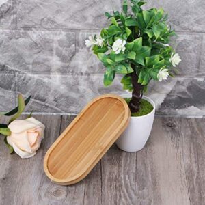 JKPOWER Oval Shape Bamboo Wood Saucer Plant Tray Mini Plant Flower Pot Stand Favor Succulent Pot Tray Simple Elegant Design Home Balcony Decor