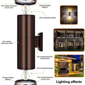 rosykite Outdoor Wall Lights Dusk to Dawn Exterior Lighting Fixtures Wall Mount - 2 Light Bulbs Included, Modern Sconces Wall Lighting- Up Down Exterior Outdoor Lights for Porch, Backyard and Patio