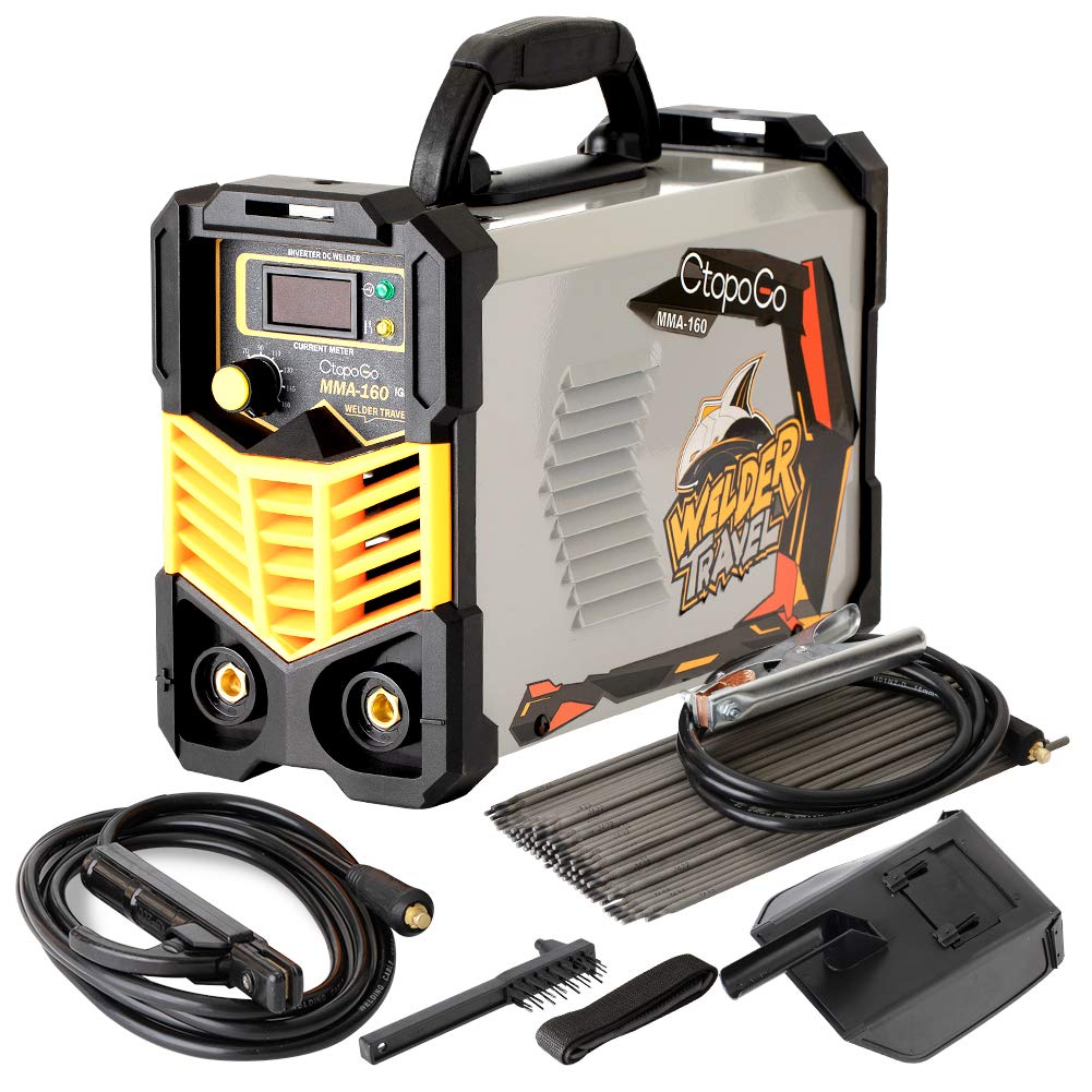 MMA Welder,160A ARC Welder Machine IGBT Inverter Digital Display LCD Hot Start Welder with Welding Stick Electrodes| Electrode Holder| Work Clamp| Input Power Adapter Cable| Brush 110V Home Use