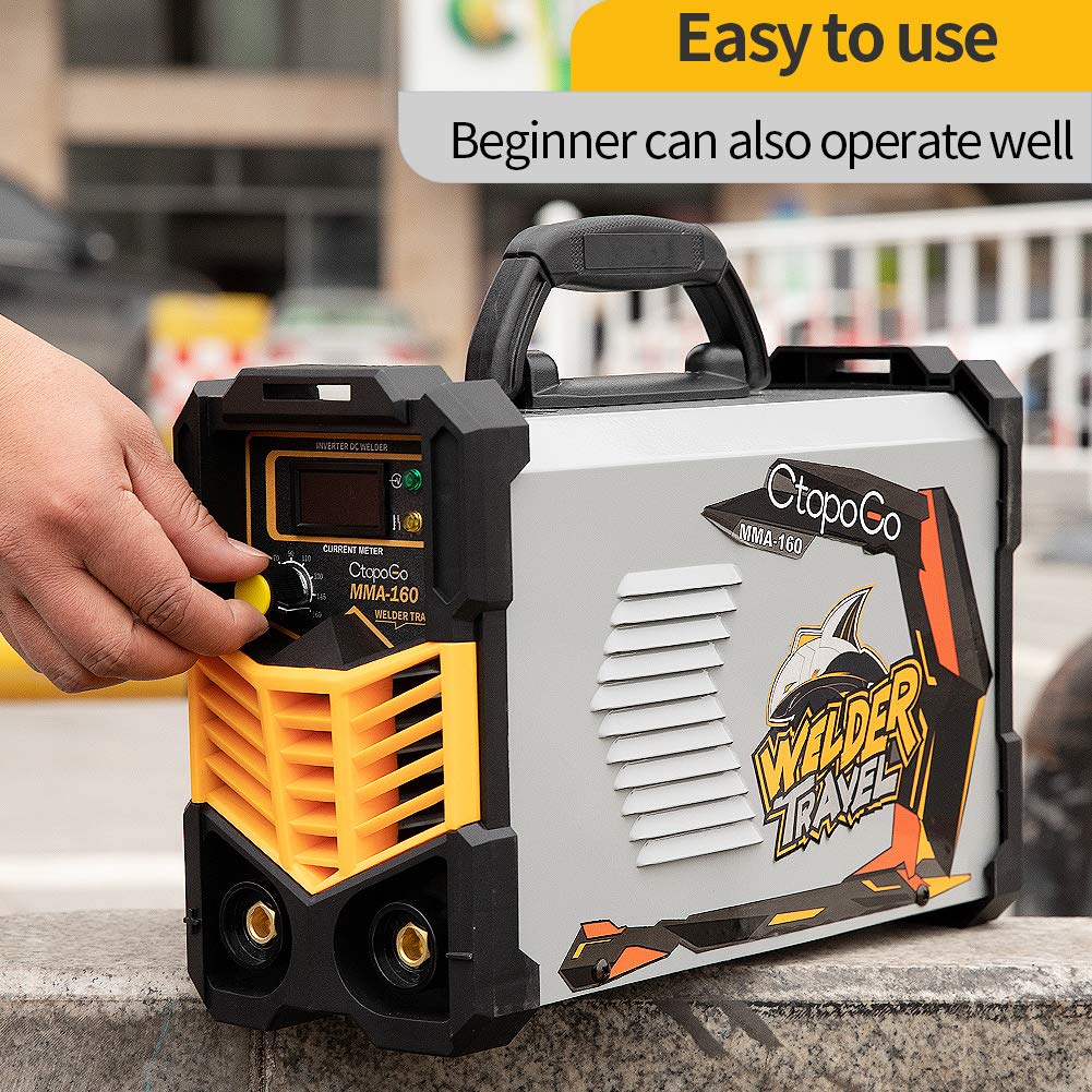 MMA Welder,160A ARC Welder Machine IGBT Inverter Digital Display LCD Hot Start Welder with Welding Stick Electrodes| Electrode Holder| Work Clamp| Input Power Adapter Cable| Brush 110V Home Use