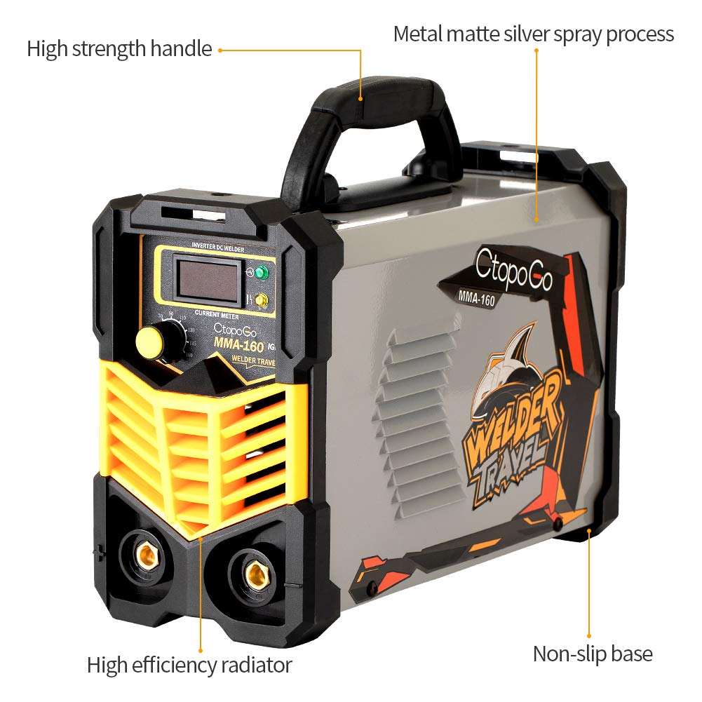 MMA Welder,160A ARC Welder Machine IGBT Inverter Digital Display LCD Hot Start Welder with Welding Stick Electrodes| Electrode Holder| Work Clamp| Input Power Adapter Cable| Brush 110V Home Use