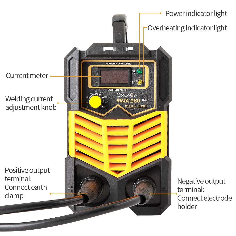 MMA Welder,160A ARC Welder Machine IGBT Inverter Digital Display LCD Hot Start Welder with Welding Stick Electrodes| Electrode Holder| Work Clamp| Input Power Adapter Cable| Brush 110V Home Use