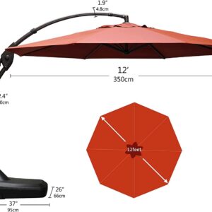 Grand patio Deluxe NAPOLI 12FT Patio Umbrella, Curvy Aluminum Cantilever Umbrella with Base, Round Large Offset Umbrellas for Garden Deck Pool(Canvas Henna, 12 FT-SUNBRELLA)