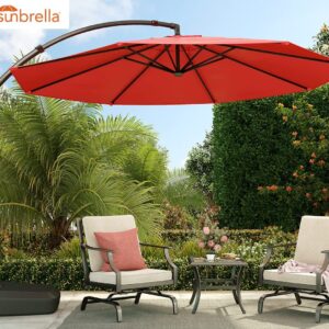 Grand patio Deluxe NAPOLI 12FT Patio Umbrella, Curvy Aluminum Cantilever Umbrella with Base, Round Large Offset Umbrellas for Garden Deck Pool(Canvas Henna, 12 FT-SUNBRELLA)