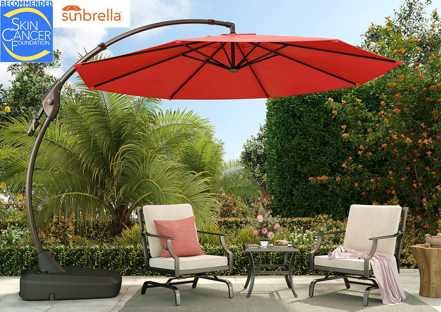 Grand patio Deluxe NAPOLI 12FT Patio Umbrella, Curvy Aluminum Cantilever Umbrella with Base, Round Large Offset Umbrellas for Garden Deck Pool(Canvas Henna, 12 FT-SUNBRELLA)