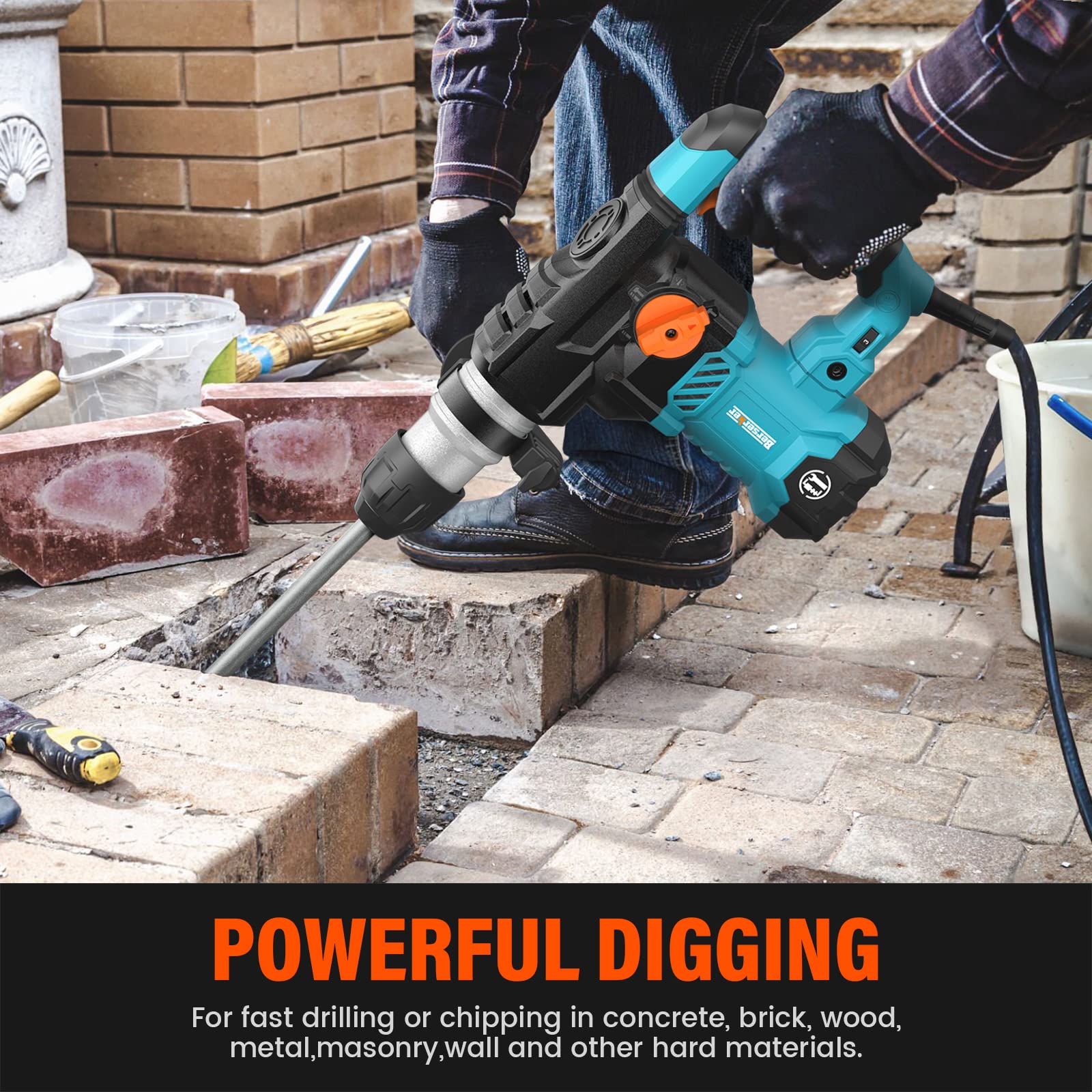 Berserker 1-1/4" SDS-Plus Rotary Hammer Drill with Vibration Control,Safety Clutch,12.5 Amp 4 Functions Corded Rotomartillo for Concrete-Including 3 Drill Bits,Flat and Point Chisel,Carrying Case