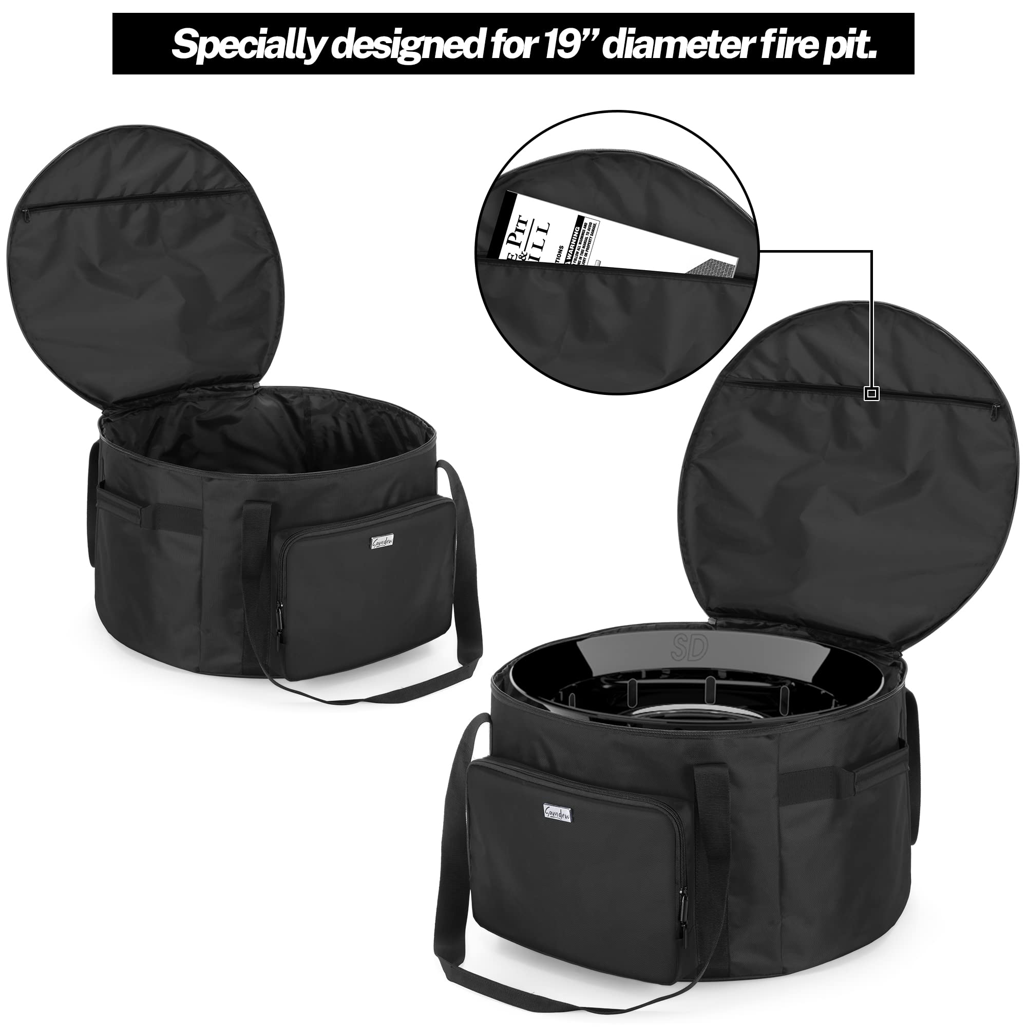 samdew 19-Inch Outdoor Fire Pit Bag Compatible with Outland Firebowl Model 893 870 823, Firebowl Travel Carrying Case for 19-Inch Diameter Propane Gas Fire Pit, Black, Bag Only