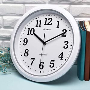 Caysie 12 Inch Indoor Outdoor Waterproof Wall Clock, Silent Non-Ticking Battery Operated Quality Quartz Round Clock for Patio, Pool, Home Decor (Gray)