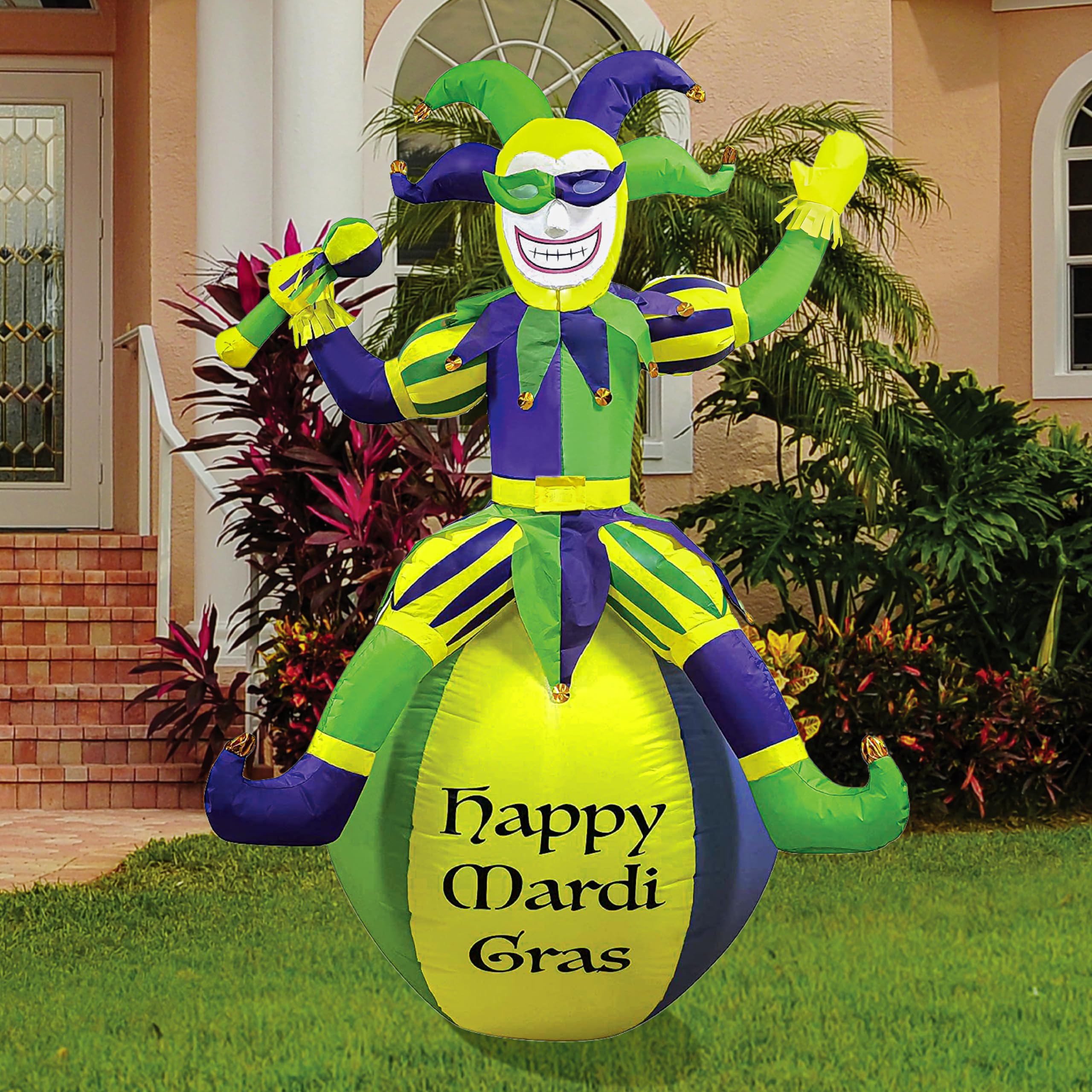 Joiedomi 6 FT Tall Jester On Ball Mardi Gras Inflatable Yard Decoration