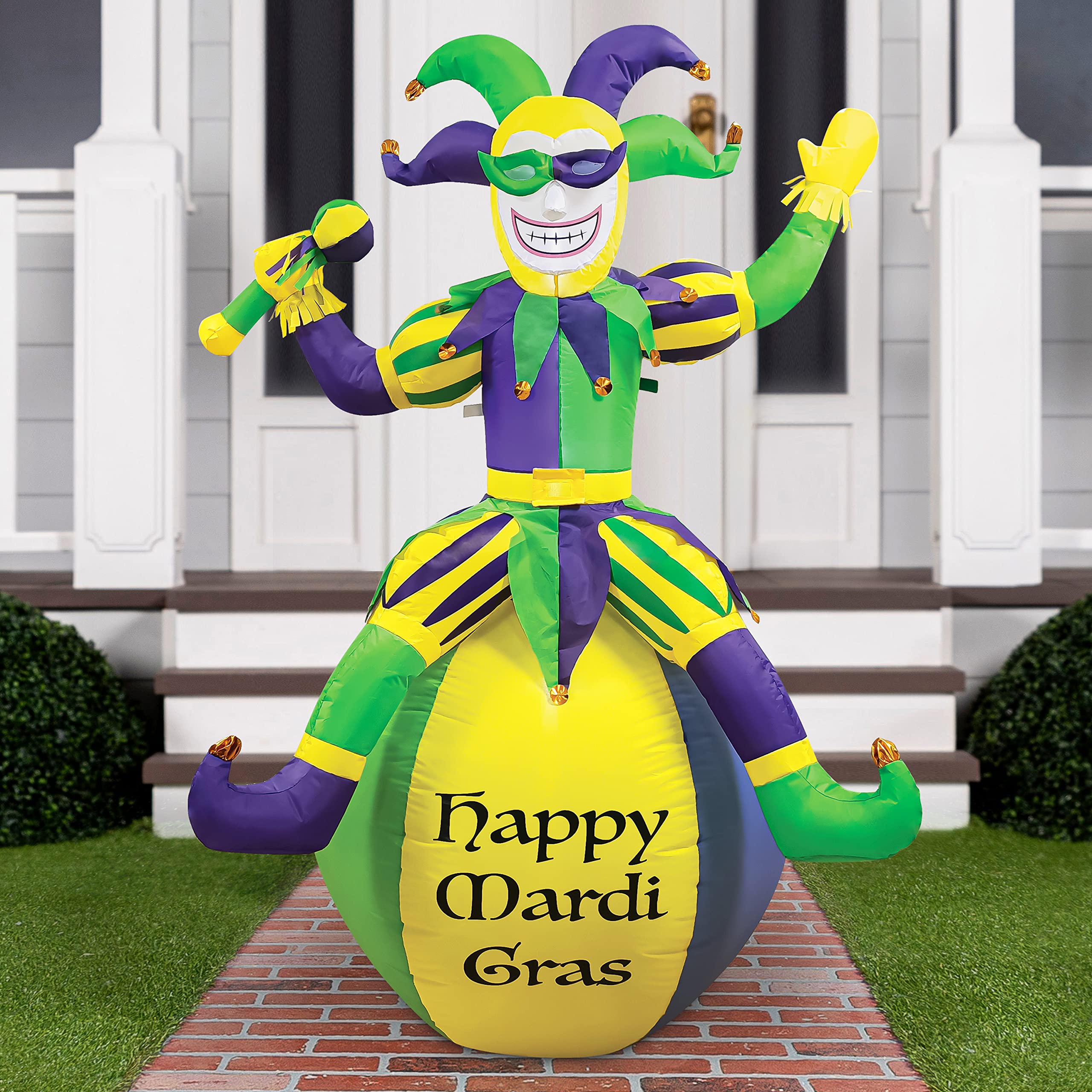 Joiedomi 6 FT Tall Jester On Ball Mardi Gras Inflatable Yard Decoration