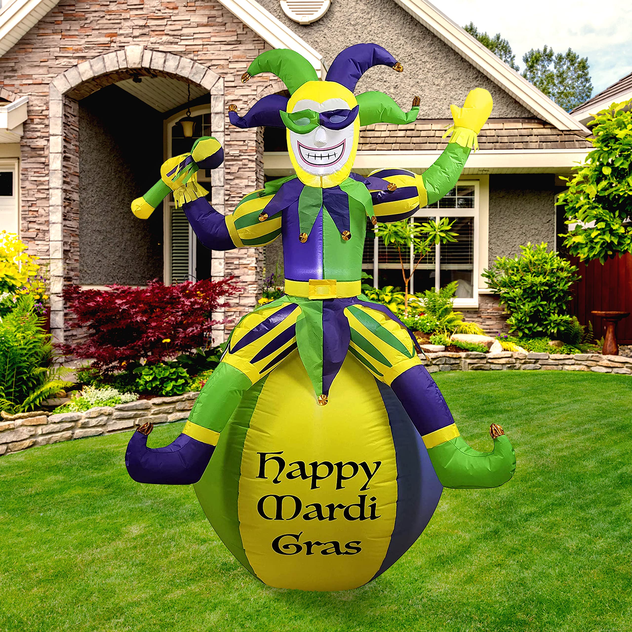 Joiedomi 6 FT Tall Jester On Ball Mardi Gras Inflatable Yard Decoration