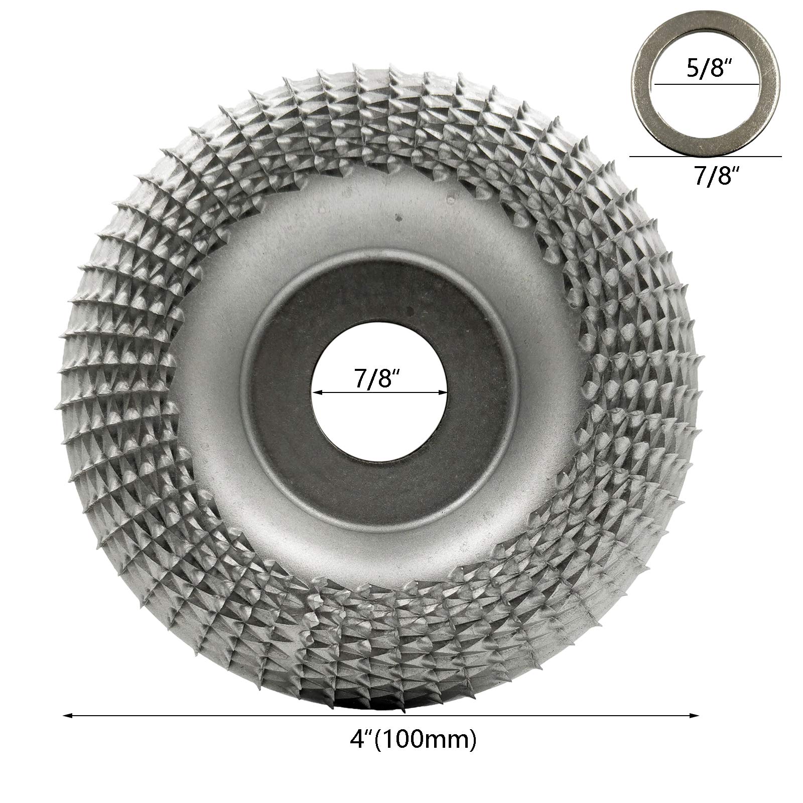 Winbyoan Wood Carving Disc Grinder Shaping Disc 7/8 Inch Bore Wood Tungsten Carbide Grinding Wheel Carving Abrasive Disc for Sanding Carving Shaping (100mm, Arc Type, Silver)