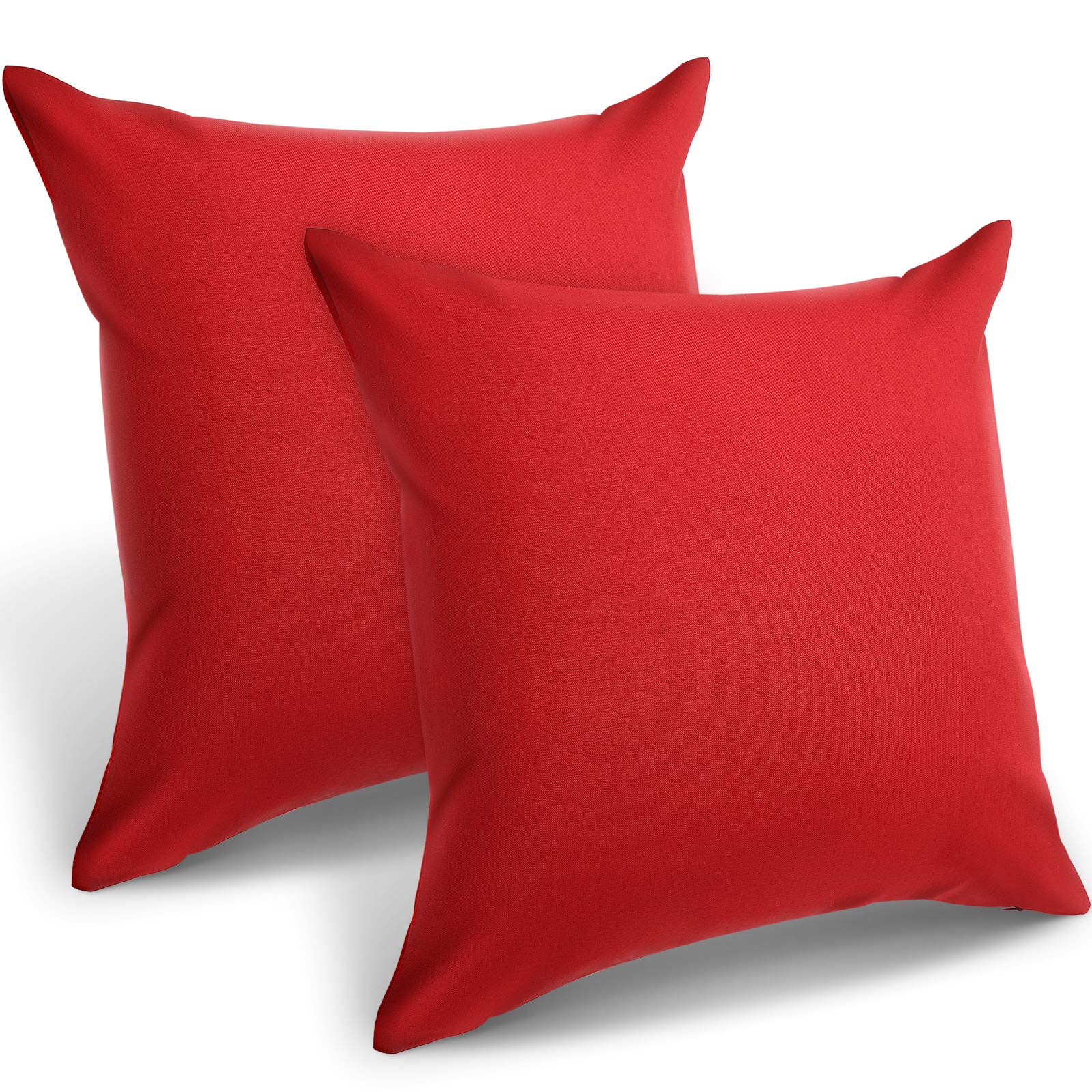 2 Pieces Outdoor Throw Pillow Covers Patio Balcony Waterproof Cushion Covers PU Fall Coating Pillow Shell Square Garden Cushion Case for Sofa Tent Couch Bed 18 x 18 Inch (Red)