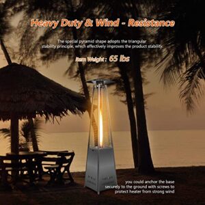 LUCKYERMORE Pyramid Patio Propane Heater, 42,000 BTU Heavy Duty Quartz Glass Tube Flame Heater with Wheels Propane, Stainless Steel