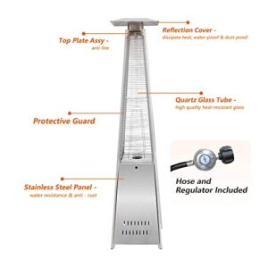 LUCKYERMORE Pyramid Patio Propane Heater, 42,000 BTU Heavy Duty Quartz Glass Tube Flame Heater with Wheels Propane, Stainless Steel