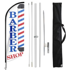 barber flag, barbershop flags with pole kit, barbershop flag with pole set for businesses, advertising swooper feather flag banner sign for barber shop business 11ft