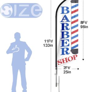 Barber Flag, Barbershop Flags with Pole Kit, Barbershop Flag with Pole Set for Businesses, Advertising Swooper Feather Flag Banner Sign for Barber Shop Business 11FT