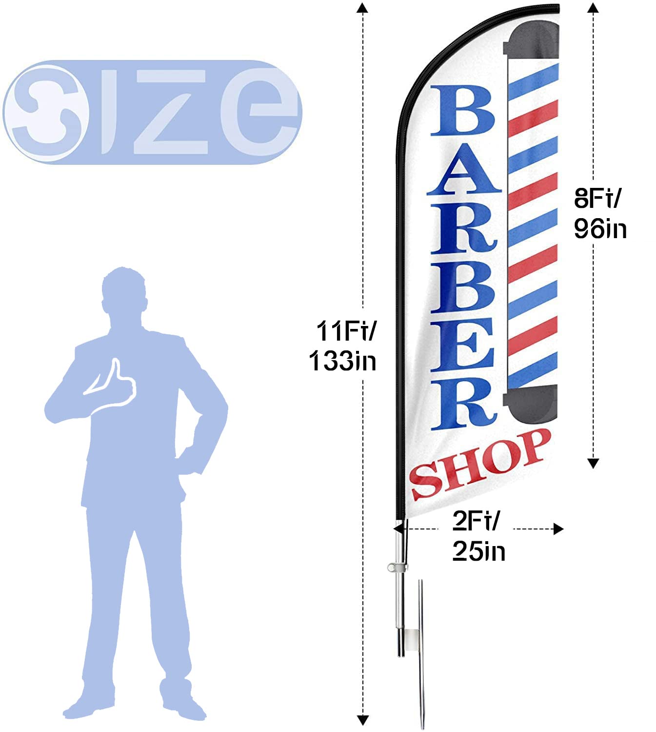 Barber Flag, Barbershop Flags with Pole Kit, Barbershop Flag with Pole Set for Businesses, Advertising Swooper Feather Flag Banner Sign for Barber Shop Business 11FT