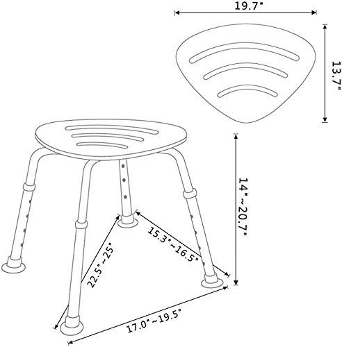 SUMGREEN Adjustable Bamboo Shower Seat, Waterproof Fanshaped Shower Stool for Elderly and Adults W/Slip-Resistant Rubber, 19.7" Lx 13.7" Wx （14"-20.7"） H (Wooden)