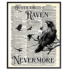 the raven, edgar allan poe, nevermore - medieval decor - gift for wicca, wiccan, witchcraft, occult fan - goth room decor - gothic home decor - creepy scary wall art picture - halloween decoration