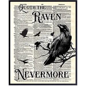 The Raven, Edgar Allan Poe, Nevermore - Medieval Decor - Gift for Wicca, Wiccan, Witchcraft, Occult Fan - Goth Room Decor - Gothic Home Decor - Creepy Scary Wall Art Picture - Halloween Decoration