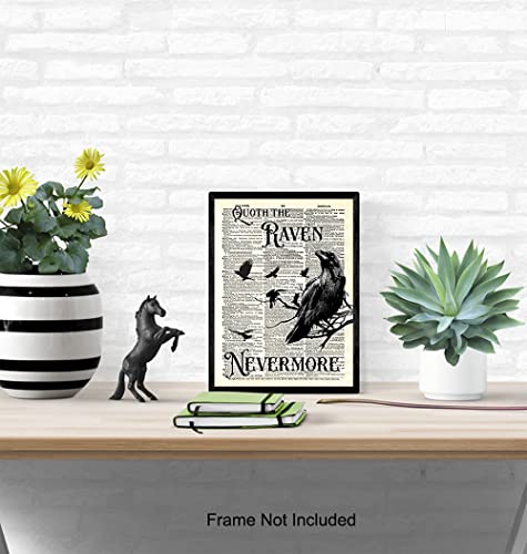 The Raven, Edgar Allan Poe, Nevermore - Medieval Decor - Gift for Wicca, Wiccan, Witchcraft, Occult Fan - Goth Room Decor - Gothic Home Decor - Creepy Scary Wall Art Picture - Halloween Decoration