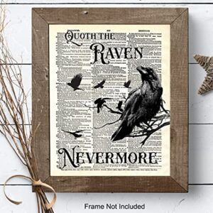 The Raven, Edgar Allan Poe, Nevermore - Medieval Decor - Gift for Wicca, Wiccan, Witchcraft, Occult Fan - Goth Room Decor - Gothic Home Decor - Creepy Scary Wall Art Picture - Halloween Decoration