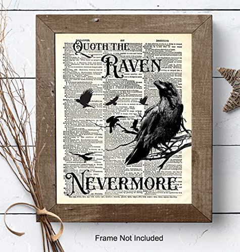 The Raven, Edgar Allan Poe, Nevermore - Medieval Decor - Gift for Wicca, Wiccan, Witchcraft, Occult Fan - Goth Room Decor - Gothic Home Decor - Creepy Scary Wall Art Picture - Halloween Decoration