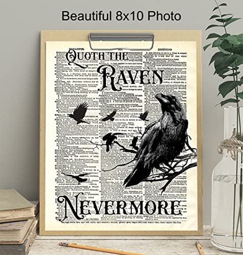 The Raven, Edgar Allan Poe, Nevermore - Medieval Decor - Gift for Wicca, Wiccan, Witchcraft, Occult Fan - Goth Room Decor - Gothic Home Decor - Creepy Scary Wall Art Picture - Halloween Decoration