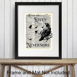 The Raven, Edgar Allan Poe, Nevermore - Medieval Decor - Gift for Wicca, Wiccan, Witchcraft, Occult Fan - Goth Room Decor - Gothic Home Decor - Creepy Scary Wall Art Picture - Halloween Decoration