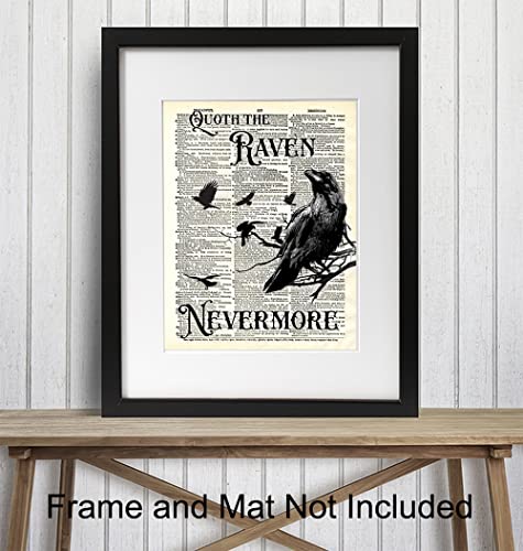 The Raven, Edgar Allan Poe, Nevermore - Medieval Decor - Gift for Wicca, Wiccan, Witchcraft, Occult Fan - Goth Room Decor - Gothic Home Decor - Creepy Scary Wall Art Picture - Halloween Decoration