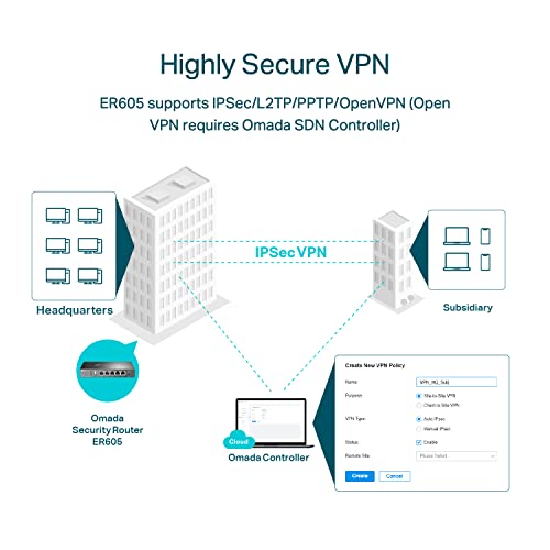 TP-Link ER605 V2 Wired Gigabit VPN Router | Up to 3 WAN Ethernet Ports + 1 USB WAN | SPI Firewall SMB Router | Omada SDN Integrated | Load Balance | Lightning Protection