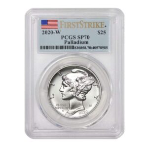 2020 w 1 oz american palladium eagle sp-70 first strike flag label $25 sp70 pcgs